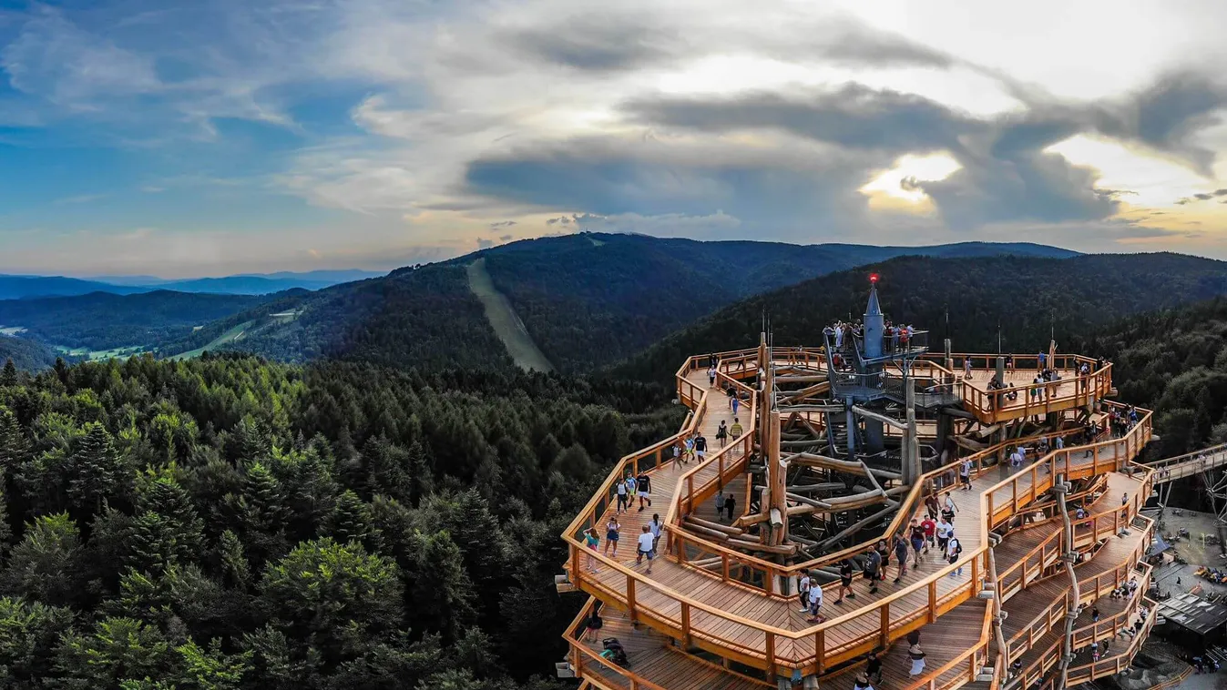 Gyönyörű fapallós kilátó nyílt Lengyelországban, és egészen hatalmas lett